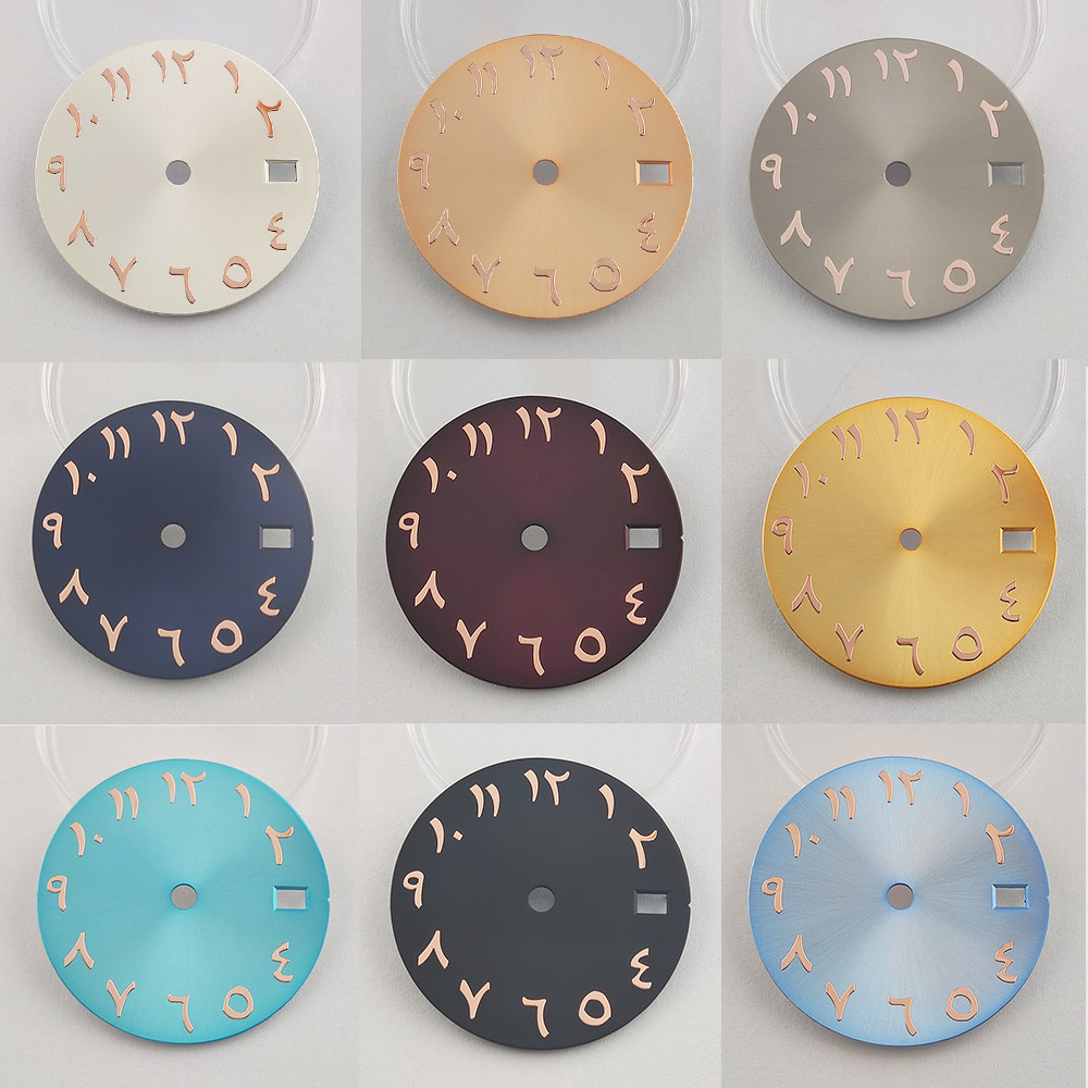 Jual 28.5mm NH35 Dial Watch Dial Arabic Rose Gold Nail Watch Face ...