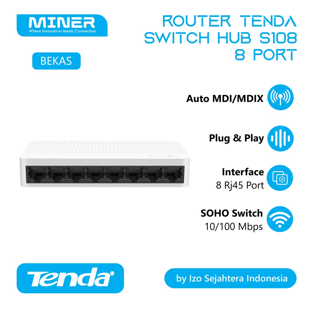 Jual Switch HUB Tenda S108 8 Port 10/100Mbps Fast Ethernet | Shopee ...