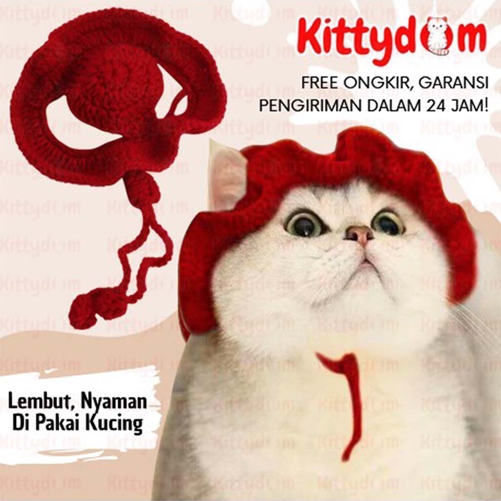 Jual KITTYDOM Topi Kucing Anjing Rajut Pet Bucket Hat Crochet Topi ...