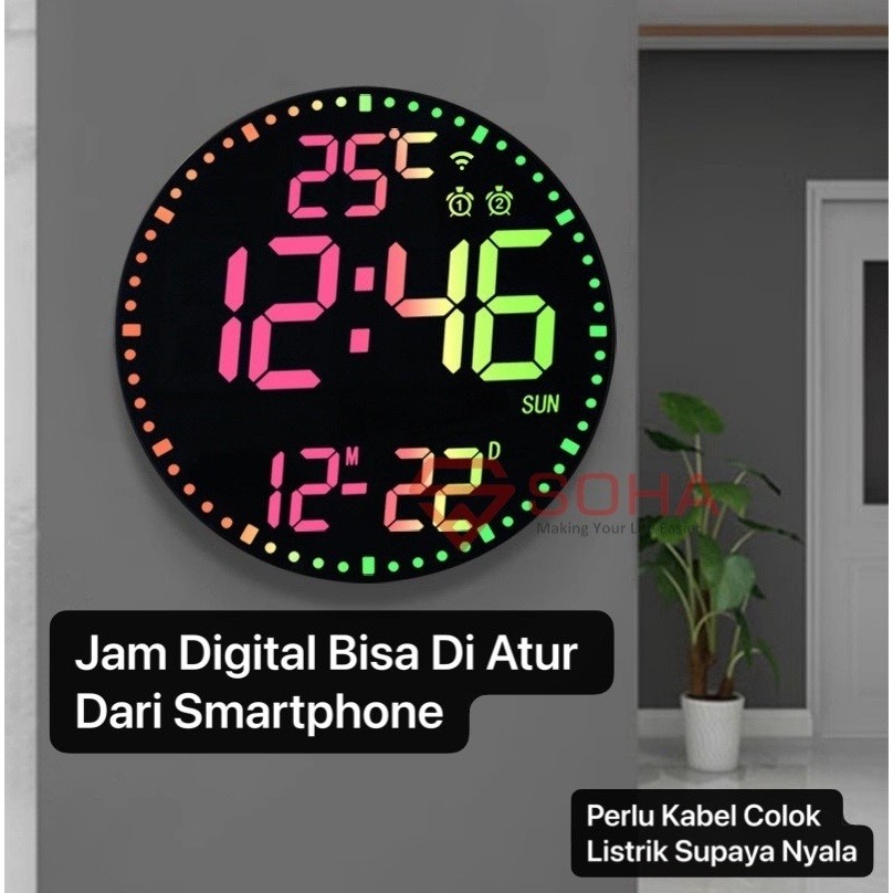 Jual JD-17 Jam Dinding Digital Warna RGB Bisa Konek HP Wifi 12 / 24 Jam ...