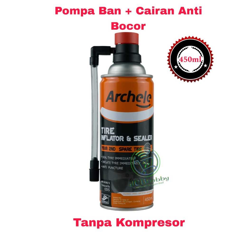 Jual Pompa ban darurat + cairan anti bocor ban tubebless ARCHELE 450 ml ...