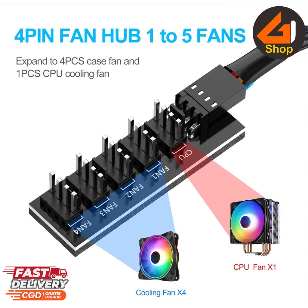 Jual Cooling Fan CPU Splitter Hub PWM 3pin dan 4 Pin to 5X 3 4 Pin ...
