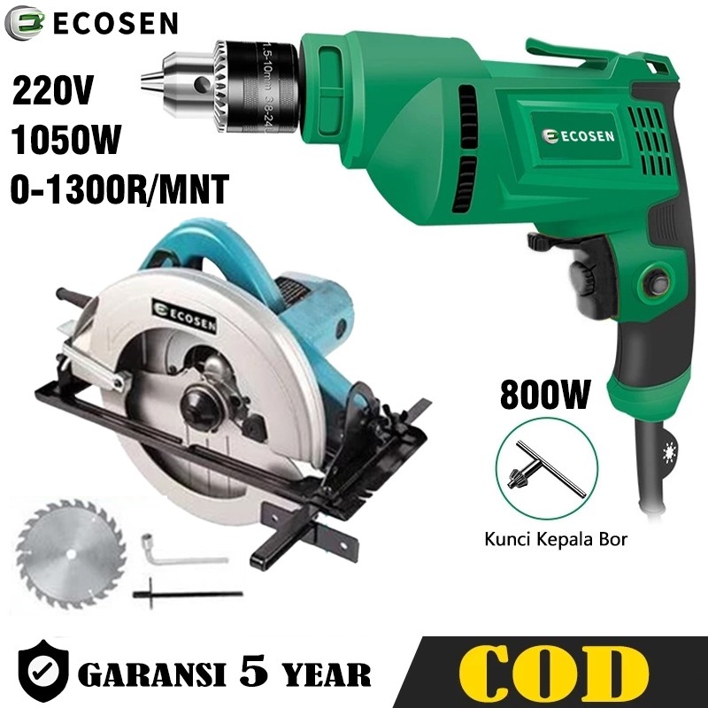 Jual ECOSEN 1050W Circular Saw Mesin Gergaji Kayu Triplek Sirkel Serkel Plus Mesin Bor Elektrik ...