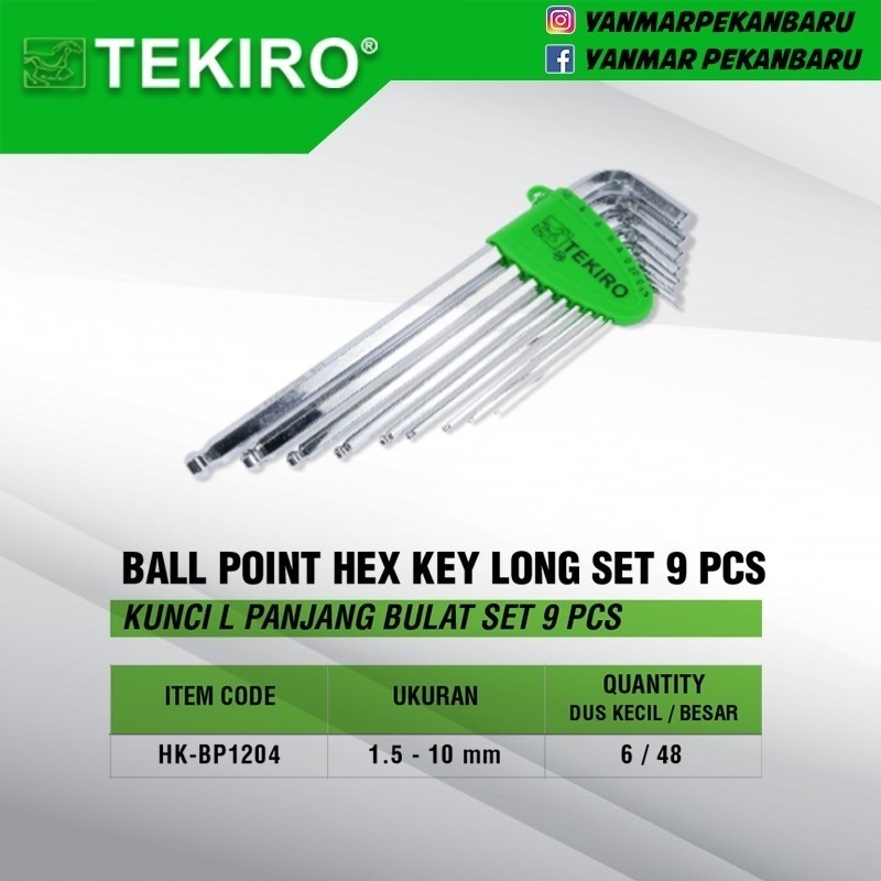 Jual Tekiro kunci L panjang ball point (bulat) set 9 pcs / ball point hex key long set 9 pcs ...