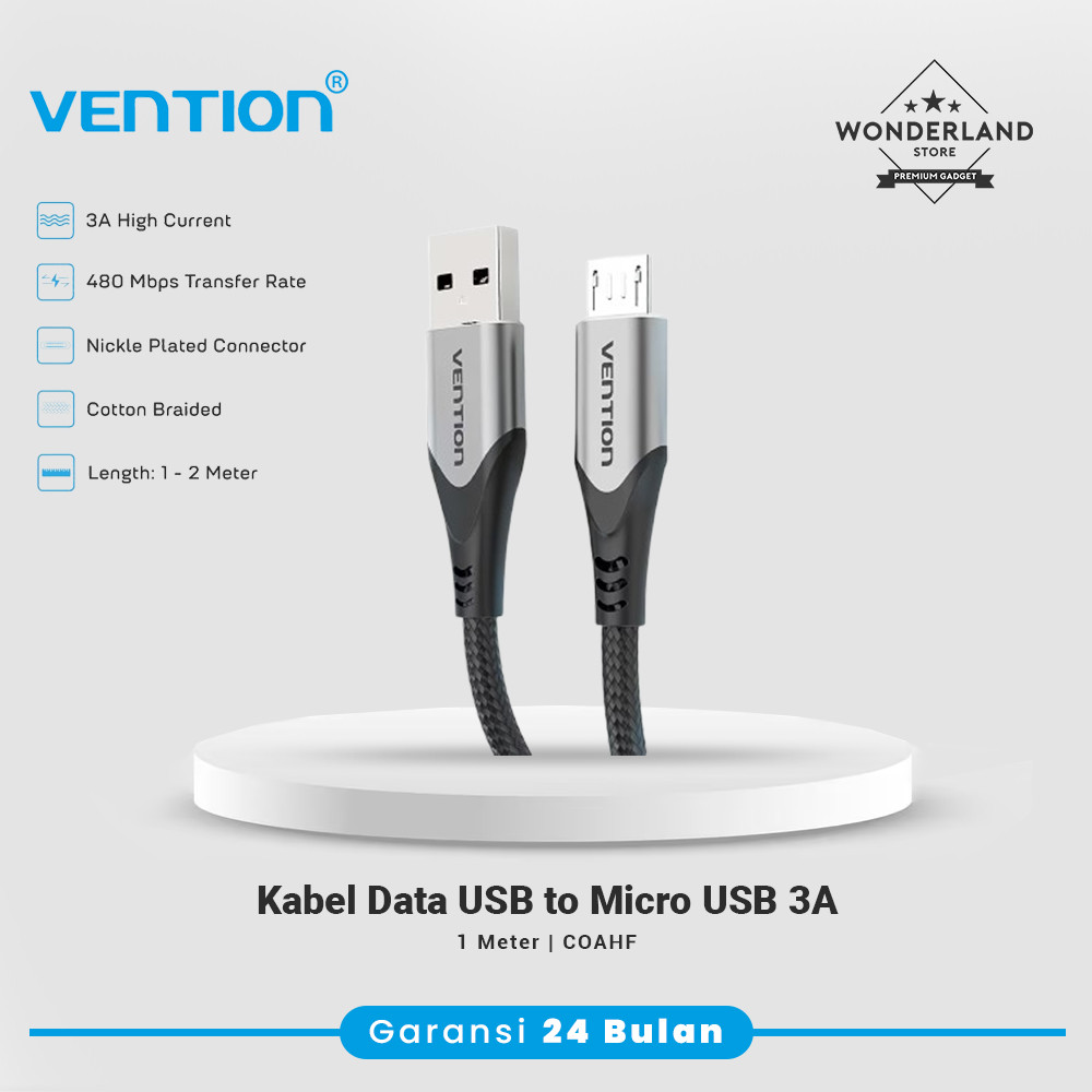 Jual Vention Kabel Data Micro USB 3A Fast Charging Nylon Braided / PVC ...