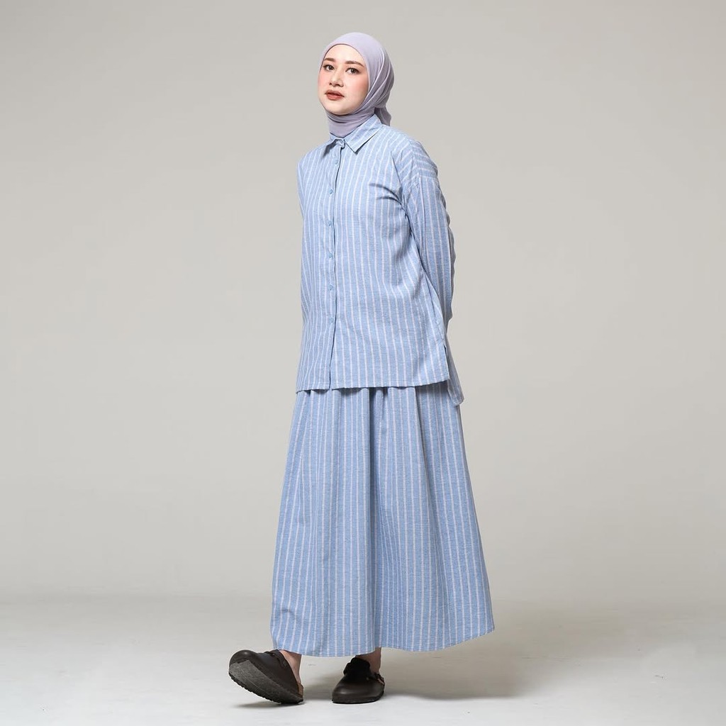 Jual MANA SET STRIPES DUSTY BLUE / SET BAJU MUSLIM / SETELAN MUSLIMAH ...