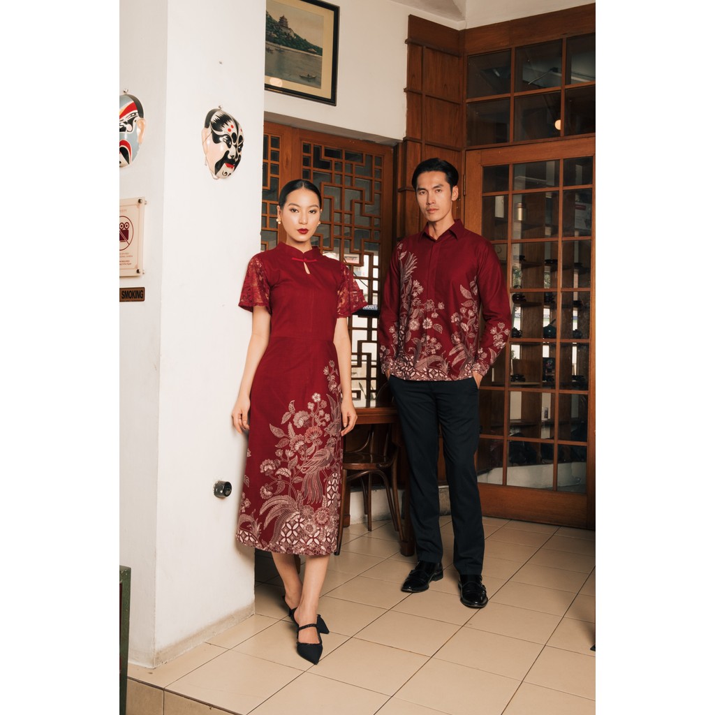 Jual Tradiciobatik Rui Couple Batik Maroon CNY Kemeja Lengan Panjang ...