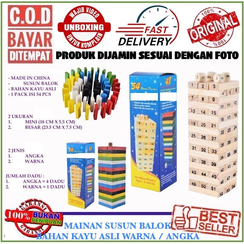 Jual C.O.D Mainan Edukasi Edukatif Anak Susun Balok Kayu Stacko Stako ...