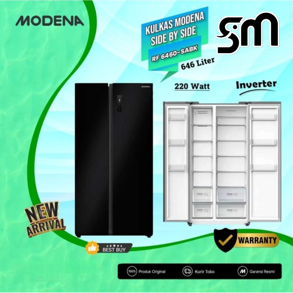 Jual Kulkas 2 pintu Modena RF 6460 SABK Side by Side RF6460SABK 646 L ...