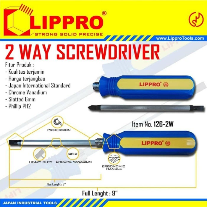 Jual LIPPRO OBENG BOLAK BALIK TWO WAY SCREWDRIVER 126-2W | Shopee Indonesia