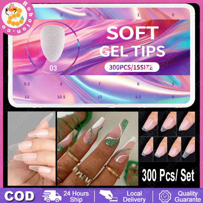 Jual COD 300Pcs Soft Gel Tips Seni Kuku Karya Buram Full Buff Nail ...