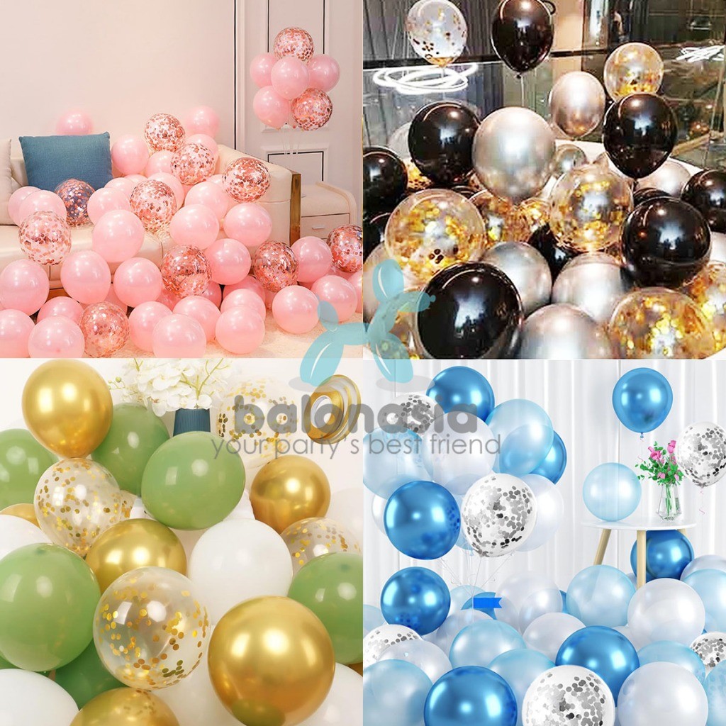 Jual Balon Latex Ulang Tahun Balon Chrome & Confetti Kombinasi (ISI 15 ...