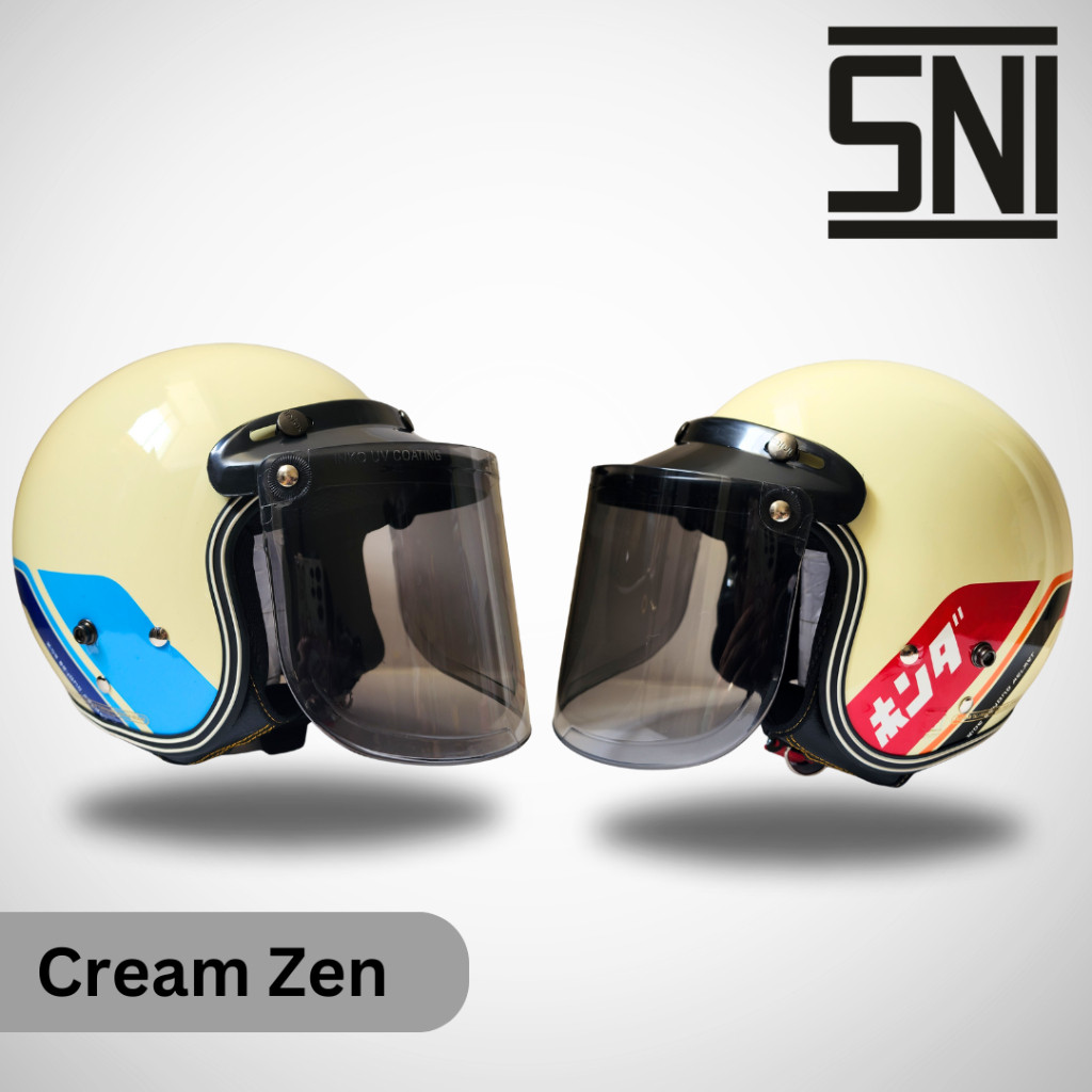 Jual Helm Bogo Dewasa Helem Retro SNI Motif Zen Cream Vintage | Shopee ...