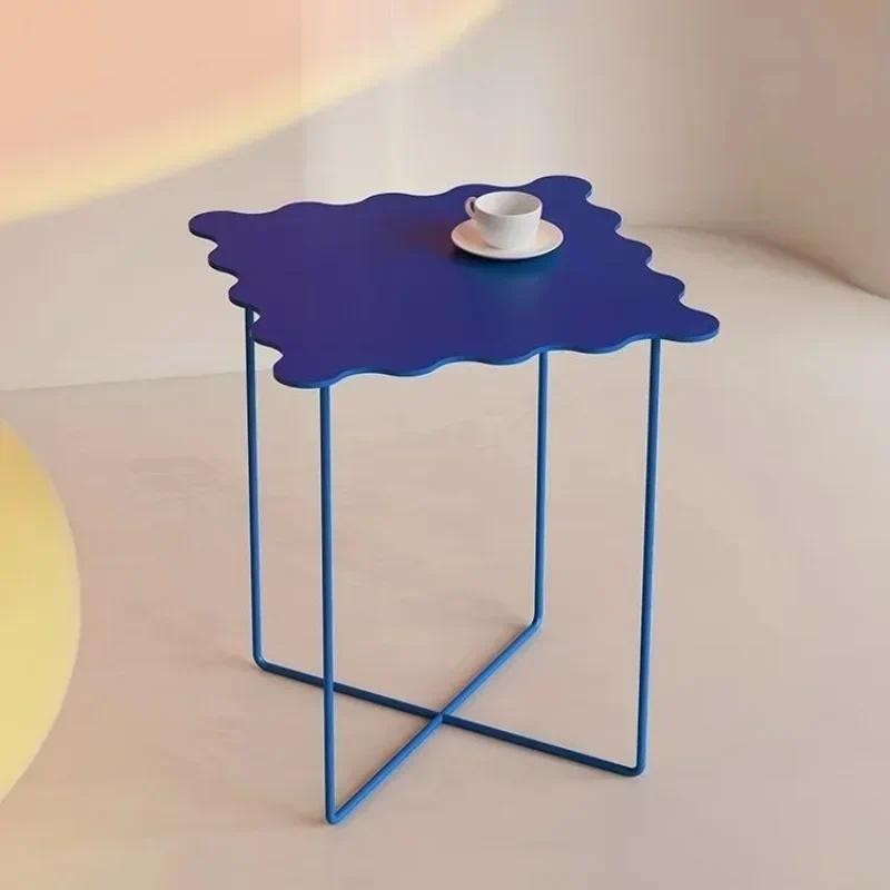 Jual Blue Wrought Iron Small Coffee Table Ins Home Side Table Wave ...