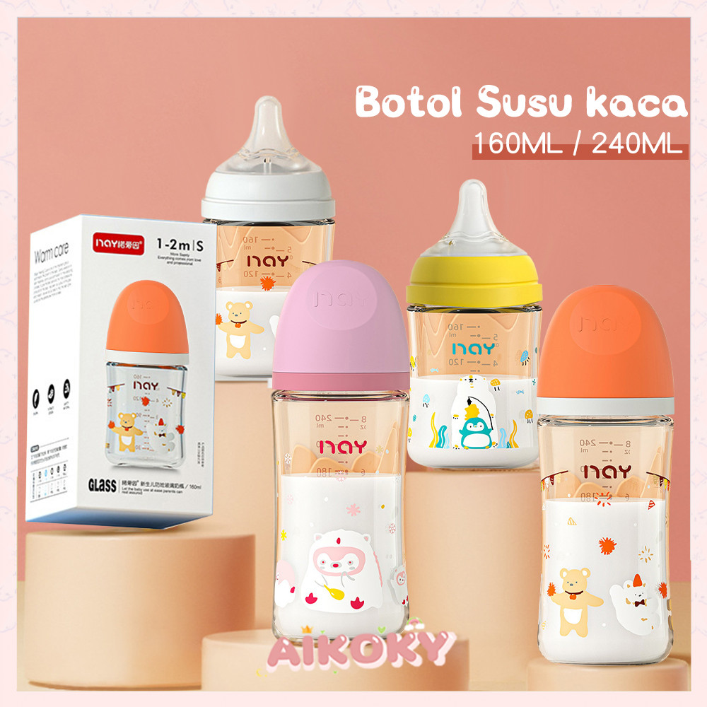 Jual AIKOKY Feeding Bottle Botol Susu Kaca Wide Neck Botol Bayi Newborn 160/240ML | Shopee Indonesia