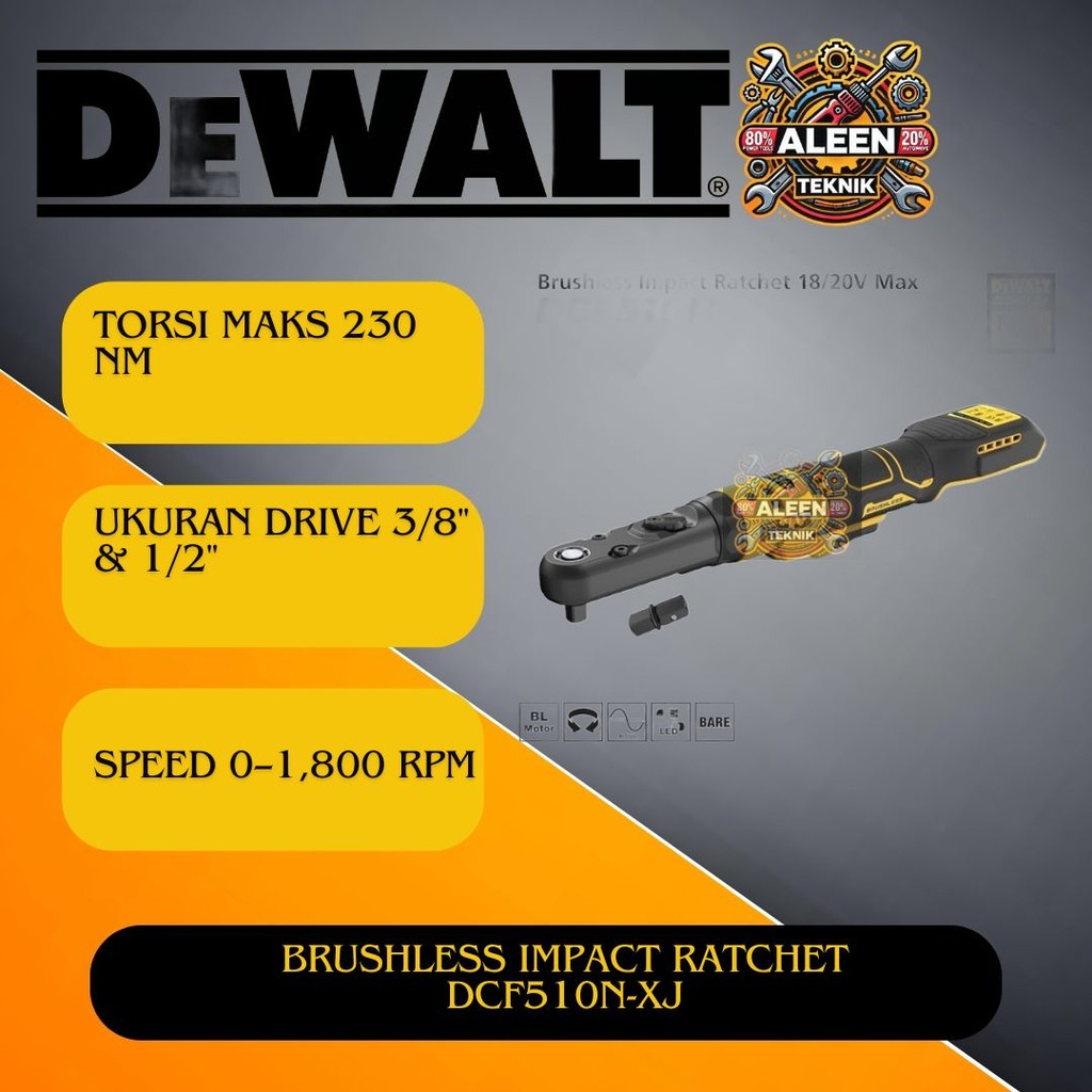 Jual DeWALT DCF510N Brushless Impact Ratchet 20V 102 Nm Max SQ 3/8" & 1 ...