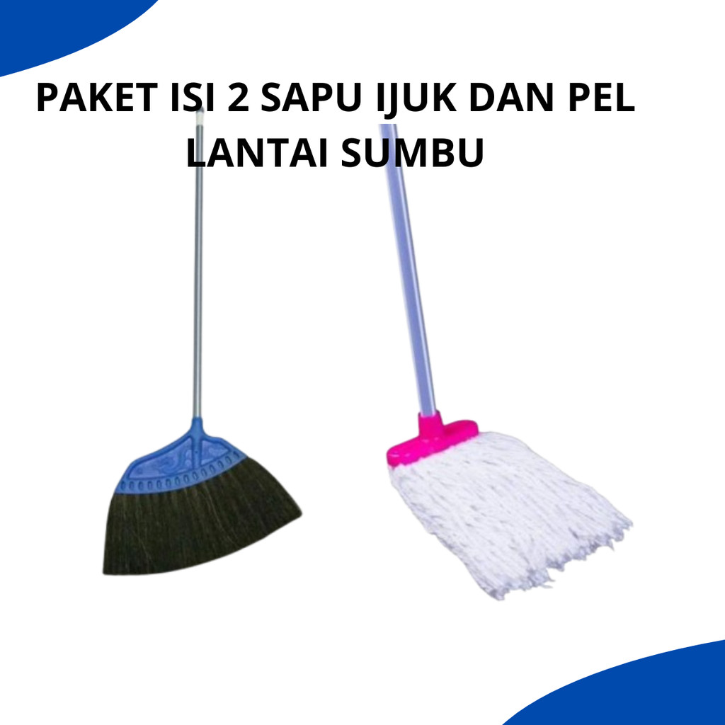 Jual Paket sapu 2 in 1 Sapu Ijuk dan Pel lantai murah gagang kayu ...