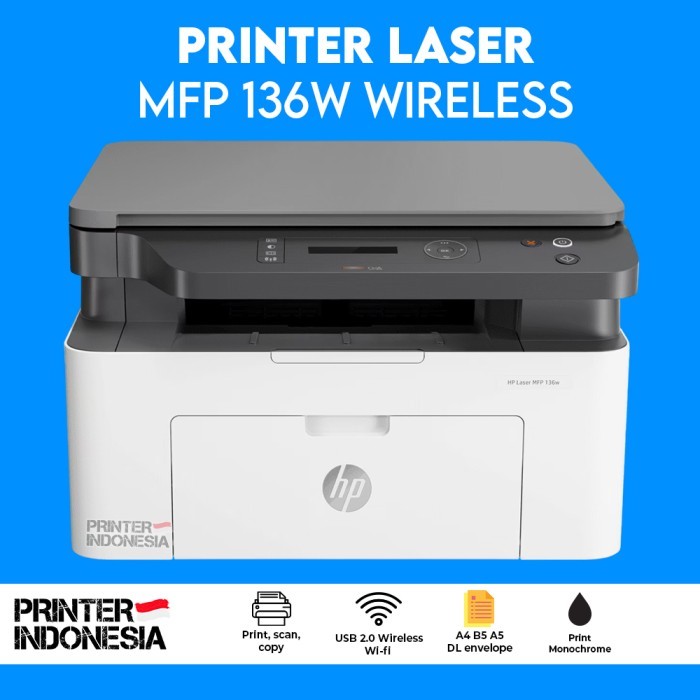 Jual Printer HP Laser MFP 136w M136w Wireless Print Scan Copy Monochrome Pengganti 135w M135w ...