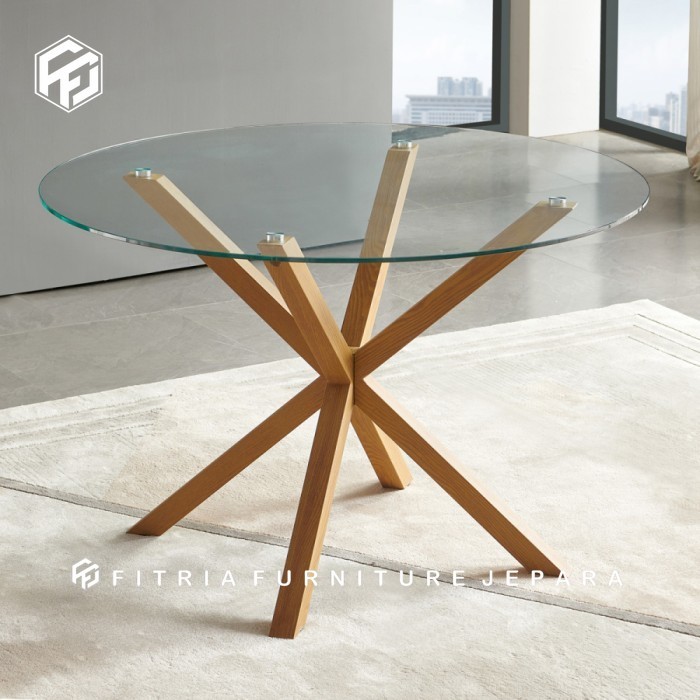 Jual meja makan bulat kaca meja makan bulat top kaca tebal - Set 4 ...