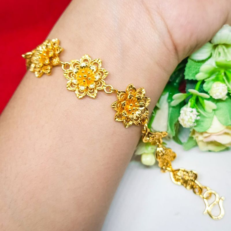 Jual Gelang rantai model bunga 3 ukuran kecil dengan panjang 18cm modle ...