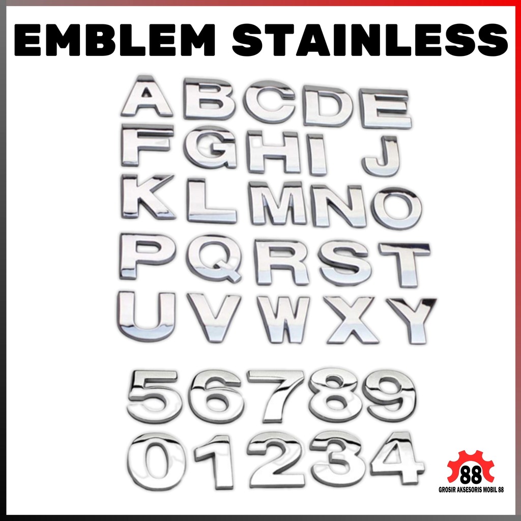 Jual Emblem Abjad Alphabet Sticker Tempel Body Mobil Stiker Tulisan ...