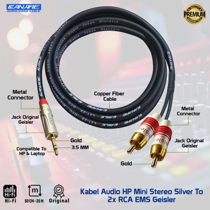 Jual Kabel Audio HP Jack Mini AUX Stereo SLV 3.5 mm To 2x RCA EMS ...