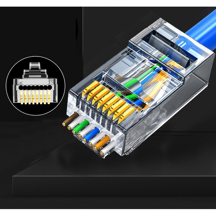 Jual CAT7 Cat6 Cat5e Pass Through RJ45 Modular Plug Network Connectors ...