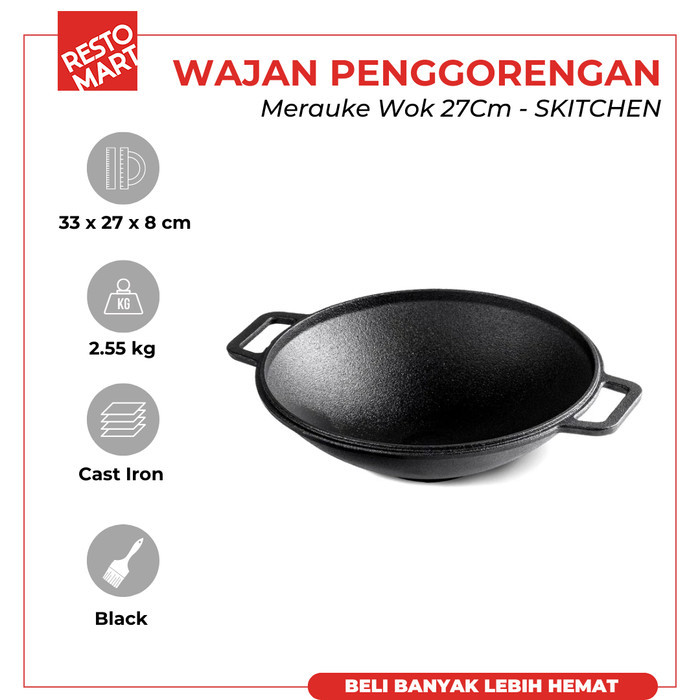 Jual Merauke WOK 27 cm SKITCHEN Cast Iron (2291121)(F0) | Shopee Indonesia