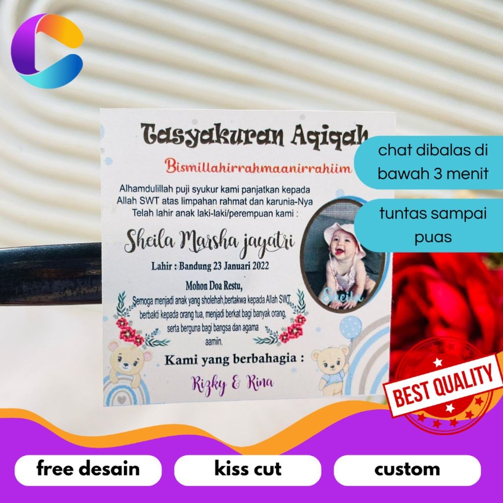 Jual Cetak INC 2-4 Stiker Tasyakuran Aqiqah Bayi Sticker Syukuran ...