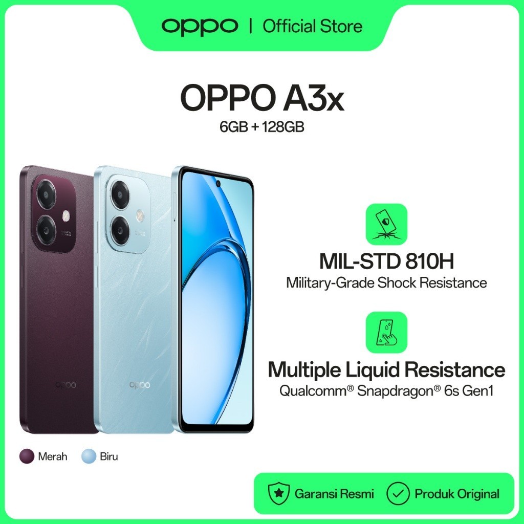 Jual OPPO A3x 6GB/128GB [Qualcomm Snapdragon 6s 4G Gen1, 1000nit Ultra Bright Display, 300% ...