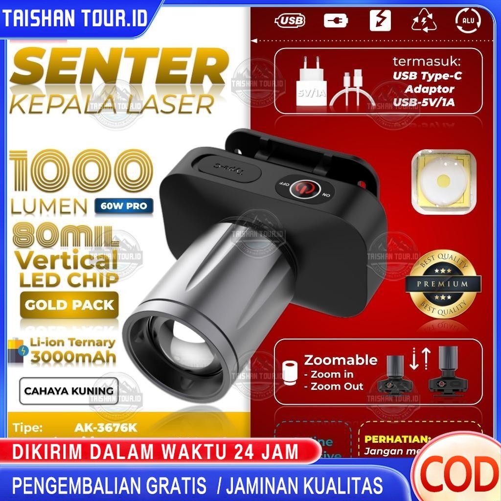 Jual AOKI Senter Kepala Cahaya Maksimal Plus RechargePro dengan USB-C, 60W Fokus & Penyebaran ...