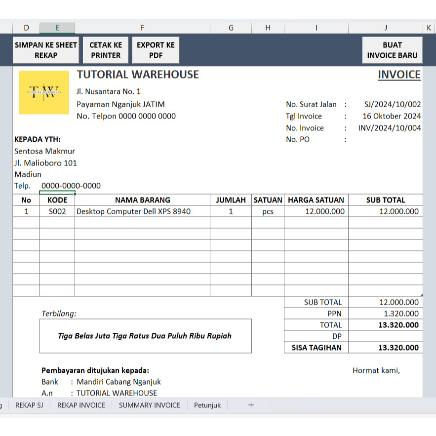 Jual Template Excel Pembuatan Surat Jalan Tersambung dengan Invoice ...