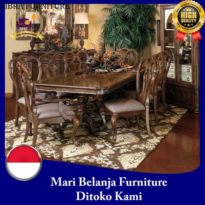 Jual Set Meja Makan Klasik Ukiran 8 Kursi Kayu Jati Perhutani Minimalis murah antik | Shopee ...