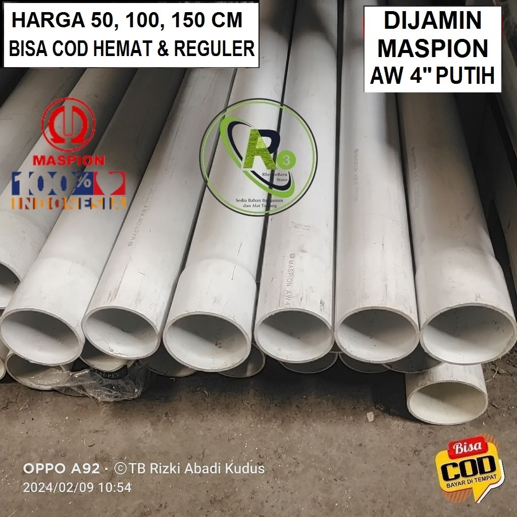 Jual Pralon Pvc Pipa Air MASPION AW 4" inch Putih (114mm) Paralon Harga ...