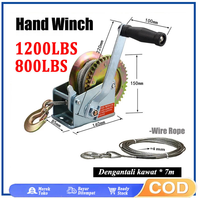 Jual 1200LBS 800LBS Wire Rope Hand Winch Kualitas Tinggi Hand Winch ...