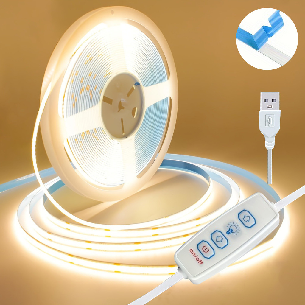 Jual 5V USB LED COB Light Strip Dimmer Flexible Diode Tape with 3key Wire White Warm White ...