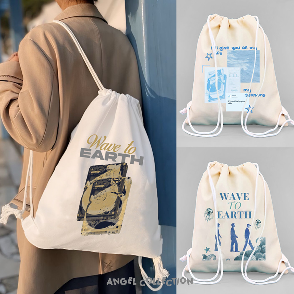 Jual ENJEL String Bag Tas Serut 100% Kanvas Wave To Earth Band Indie ...