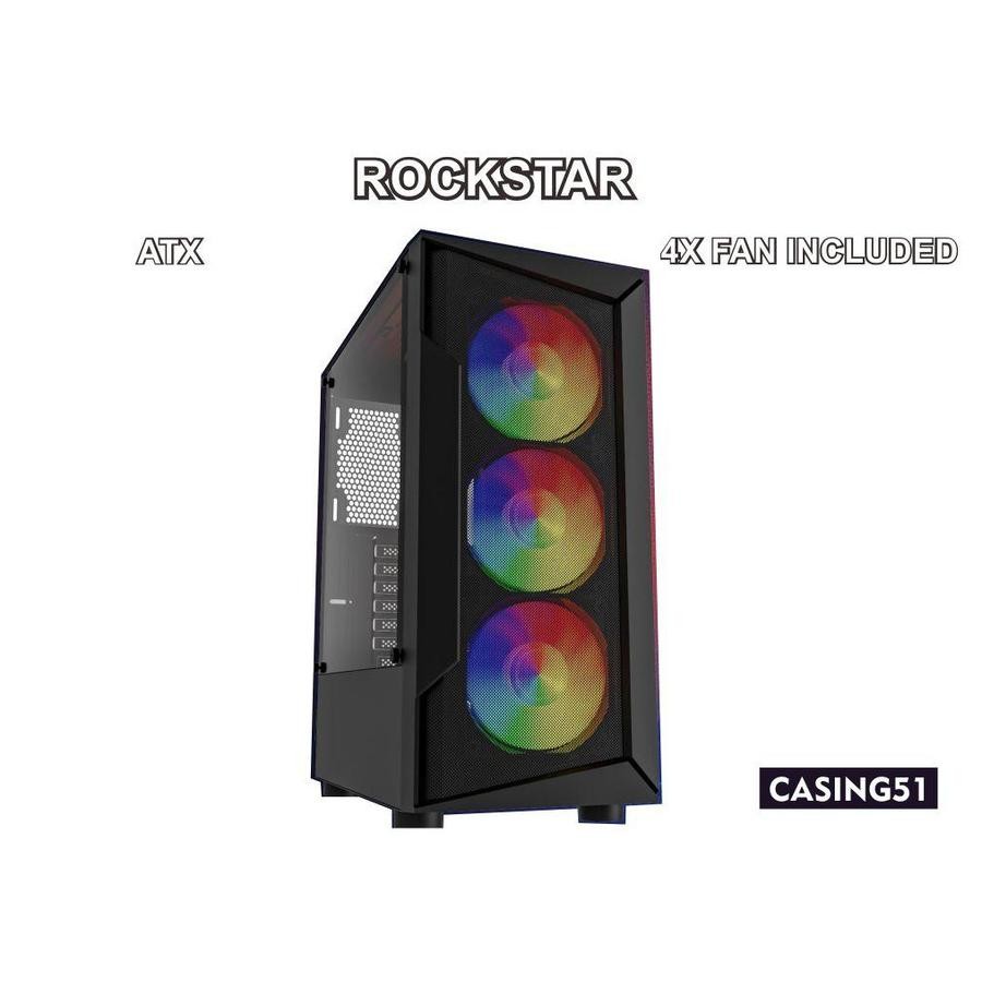 Jual Casing PC Venomrx RockStar Black Free 3 Fan ARGB Tempered Glass A ...