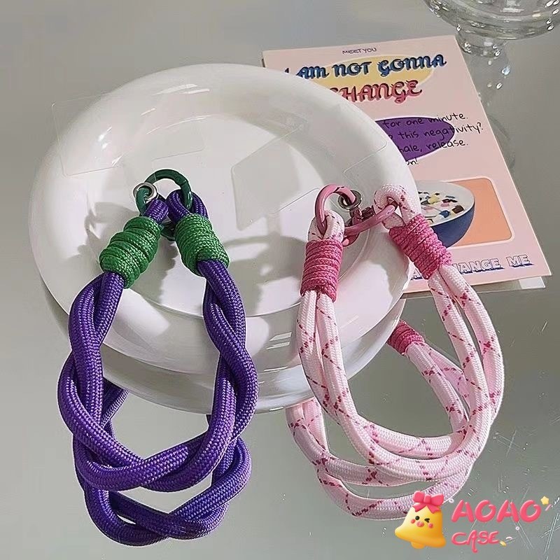 Jual Vintage Solid Color Braiding Morandi Color Lanyard Phone Chain ...