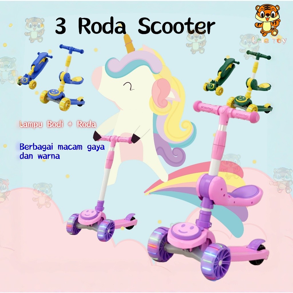 Jual Lele Toys mainan 3 in 1 Skuter Anak 3 Roda Mainan Scooter Otoped ...