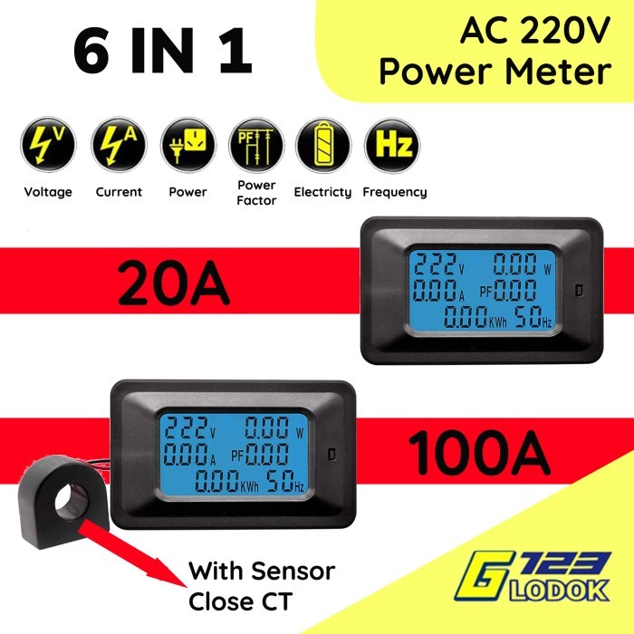Jual OK! Watt KWH Meter Power Monitor Daya Digital LCD 20A 100A Watt ...