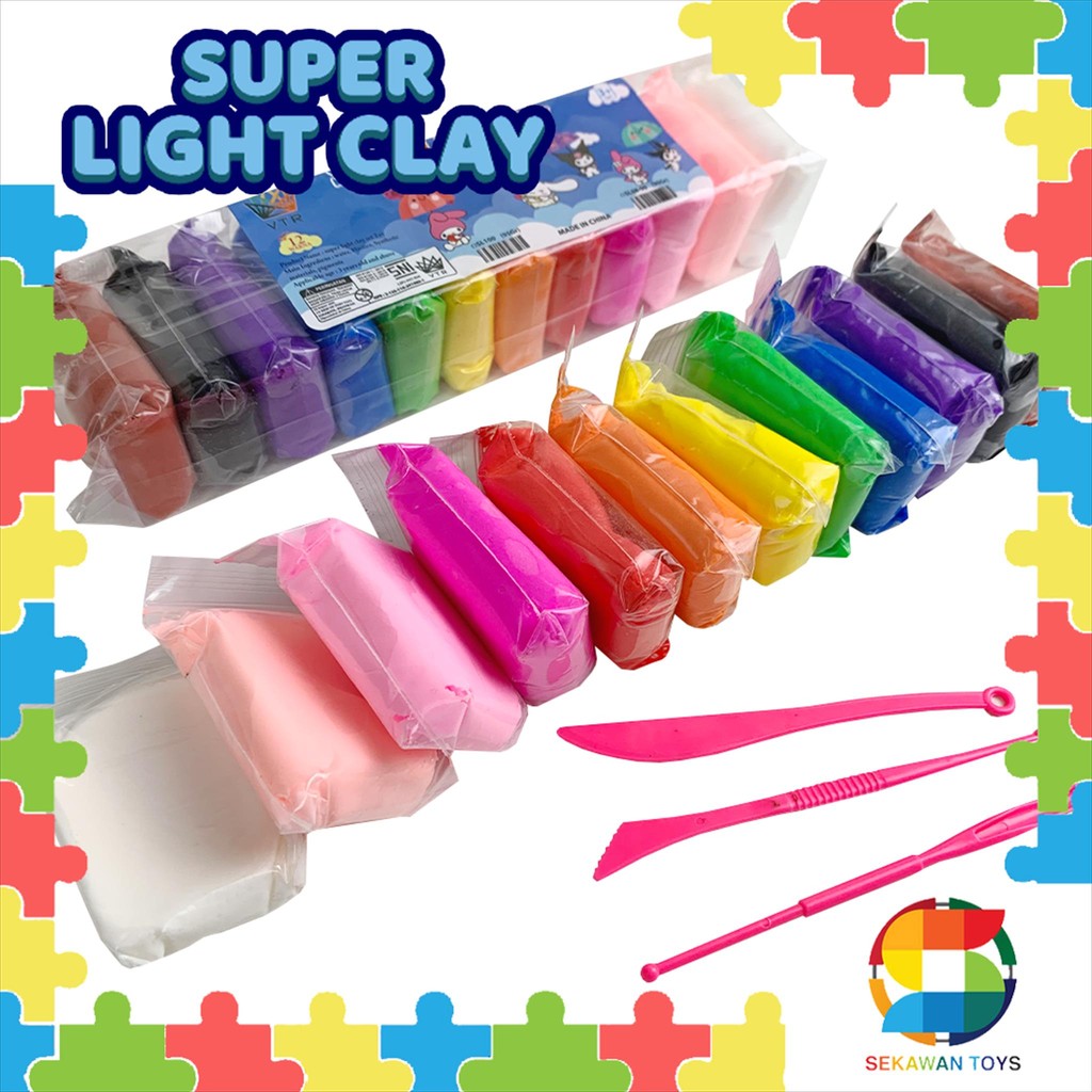 Jual Mainan Clay Super Light / Isi 12 + Alat / Mainan Edukasi 100C ...