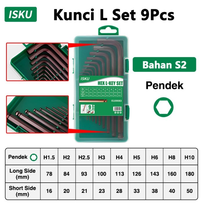 Jual cod ISKU Kunci L Hey Key Set Lengkap Flat End Hex Key 9 Piece ...