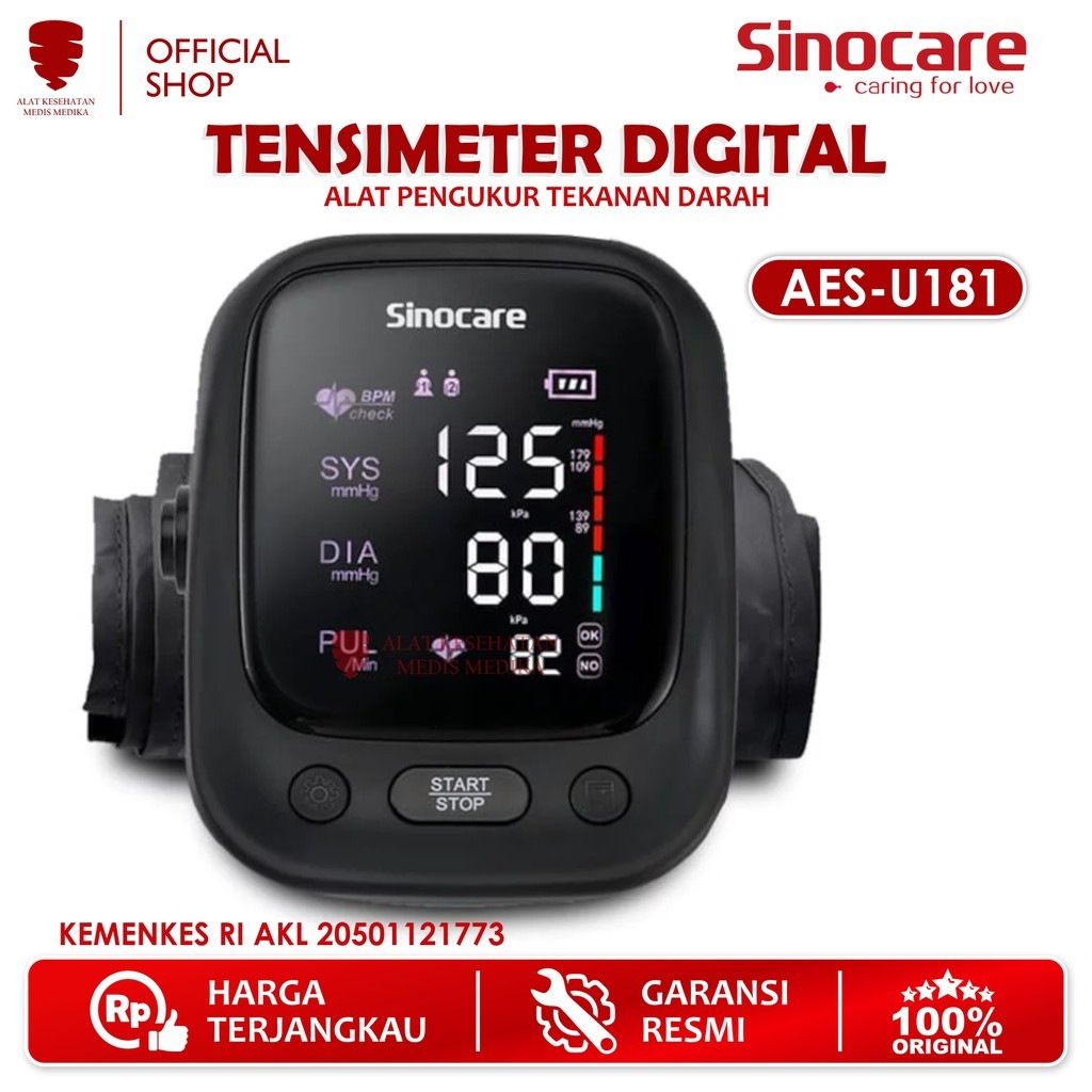 Jual Sinocare Tensimeter Digital AES U181 Alat Cek Tekanan Darah Otomatis Medis | Shopee Indonesia
