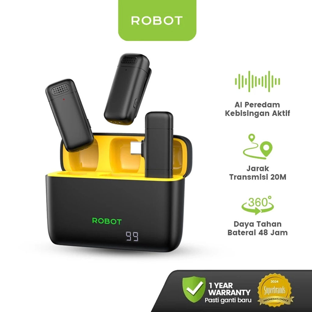 Jual ROBOT Microphone Clip Wireless Lavalier with AI 20m for Audio ...