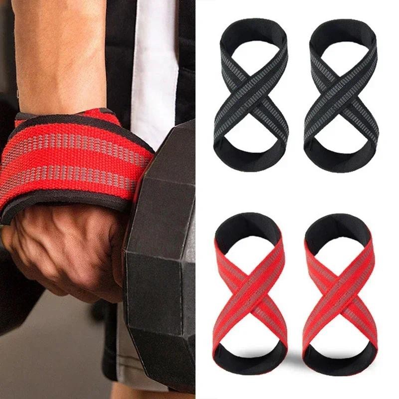 Jual Padded Figure 8 Straps Deadlift Weight Lifting Wrist Straps Power ...