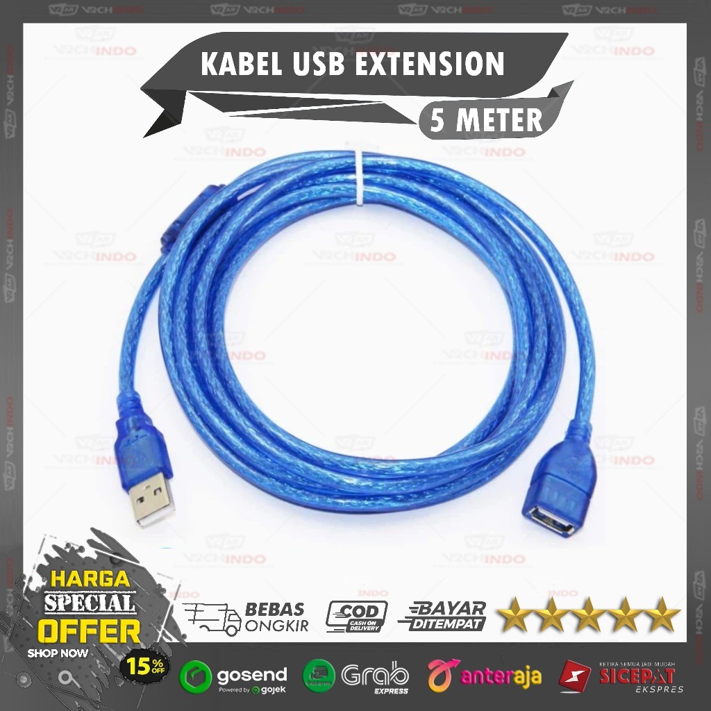 Jual Sambungan USB Male to Female Kabel Pemanjang USB Extender / Extention - 500CM / 5M / 5 ...