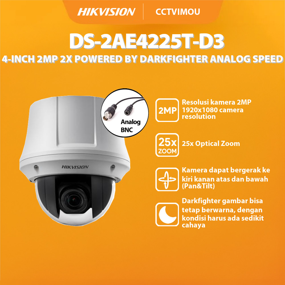 Jual HIKVISION DS-2AE4225T-D3 4-INCH 2MP 2X POWERED BY DARKFIGHTER ANALOG SPEED DOME | Shopee ...