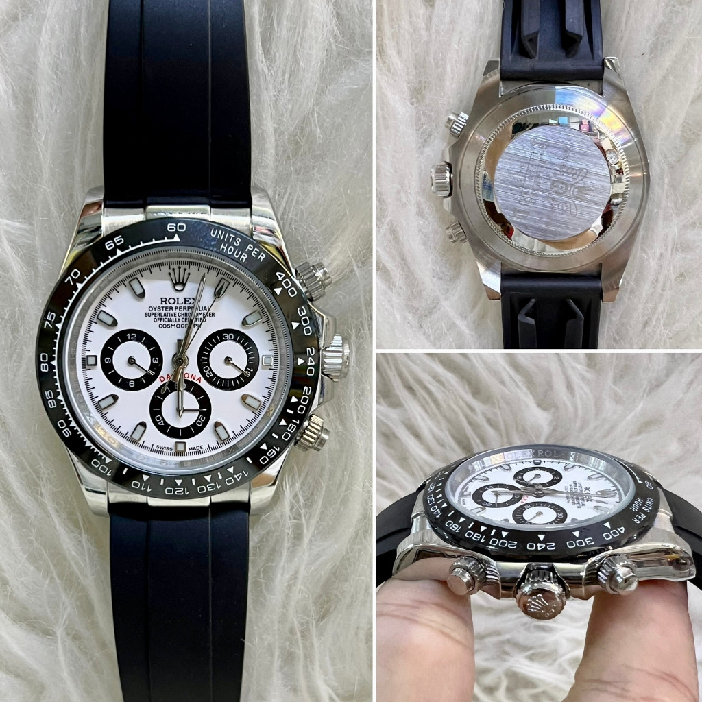 Jual JAM TANGAN PRIA ROLEX DAYTONA PANDA SILVER KARET PLAT PUTIH ...