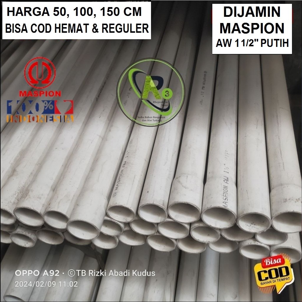 Jual Pralon Pvc Pipa Air MASPION AW 1 1/2" inch Putih (48mm) Paralon ...